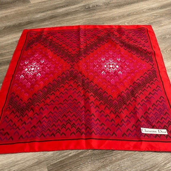 Dior | Accessories | Vintage Silk Red Pink Christian Dior Large Scarf ...